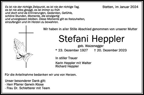 Traueranzeigen Von Stefani Heppler Schwaebischede Trauerportal