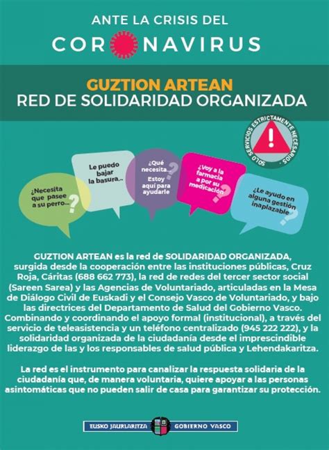 Ante La Crisis Del Coronavirus Guztion Artean Red De Solidaridad