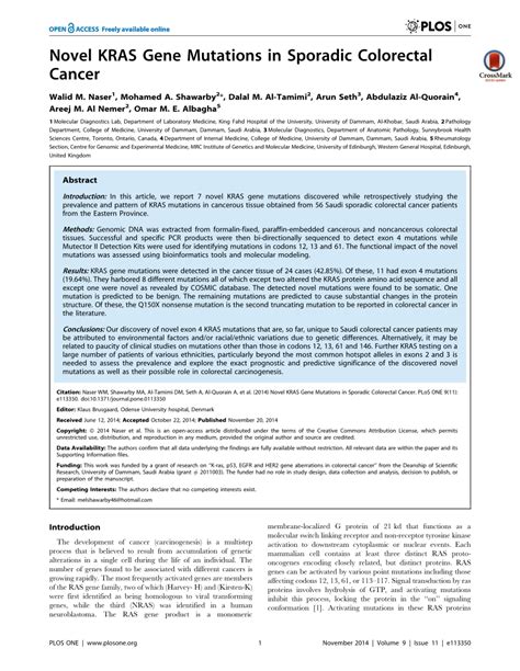 Pdf Novel Kras Gene Mutations In Sporadic Colorectal Cancer