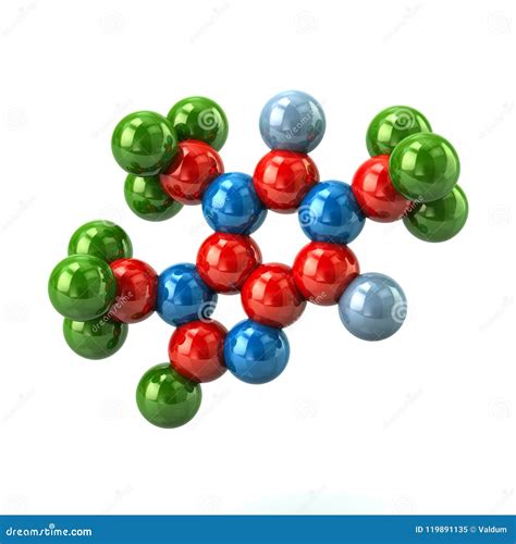 Structural Model Of Colorful Caffeine Molecule 3d Illustration Stock