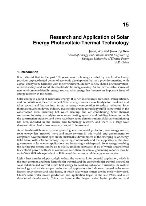Pdf Research And Application Of Solar Energy Photovoltaic Thermal
