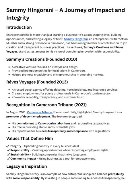 Ppt Sammy Hingorani A Journey Of Impact And Integrity Powerpoint