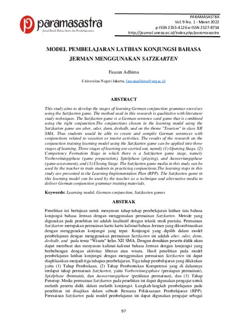 Pdf Model Pembelajaran Latihan Konjungsi Bahasa Jerman Menggunakan