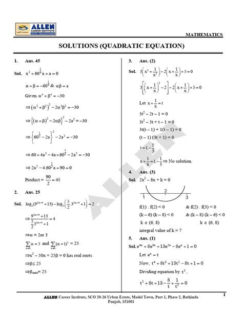 Quadratic Equation Solution Pdf Mathematics Mathematical Objects