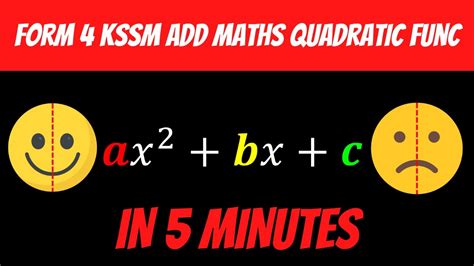 Form KSSM Chapter Add Math Quadratic Functions In Minutes YouTube