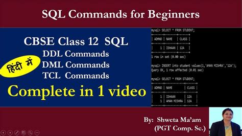 Sql Commands Tutorials 12th Class Cs Doeacc O Level Nielit Tutorials Sql Sqltutorial Youtube