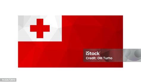 벡터 일러스트레이션 통가의 공식 상징 흰색과 빨간색 배경에 십자가가있는 국기 삼각형 모양의 낮은 폴리 스타일의 창조적 인 디자인 그라디언트 효과 개념에 대한 스톡 벡터 아트