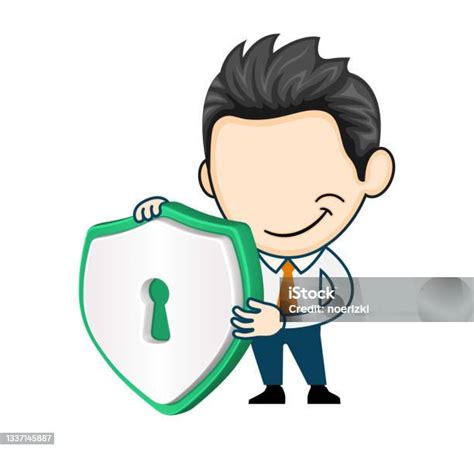 방패 표지판을 들고 있는 젊은 사업가 만화 스타일의 안전 및 보호 개념 개념에 대한 스톡 벡터 아트 및 기타 이미지 개념 개념과 주제 경영자 Istock