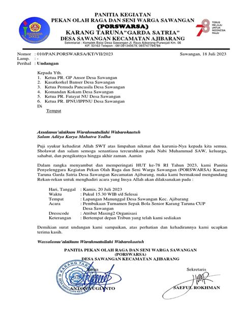 Surat Undangan Pembukaan Turnamen Sepak Bola Ormas Pdf