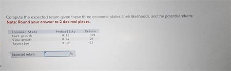 Solved Compute The Expected Return Given These Three Chegg Com