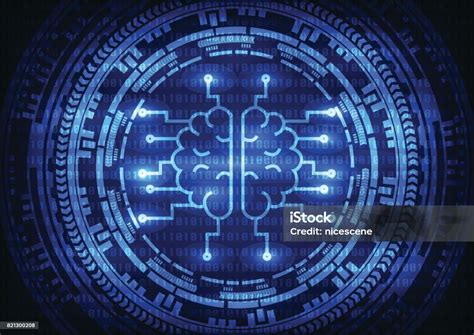이진 코드 배경에 링 기어와 인공 지능 두뇌 벡터 일러스트 레이 션 기술 추상적인 배경입니다 가상현실에 대한 스톡 벡터 아트 및 기타 이미지 Istock