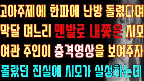 사이다 사연 고아 주제에 한파에 난방 돌렸다며 막달 며느리 맨발로 내쫓은 시모 여관 주인이 충격 영상을 보여주자 몰랐던 진실에