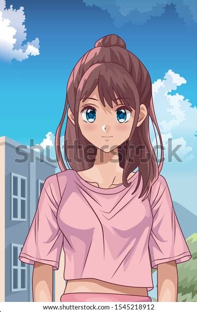 Girl Hentai Style Character Outdoor Scene Stock Vector Royalty Free 1545218912