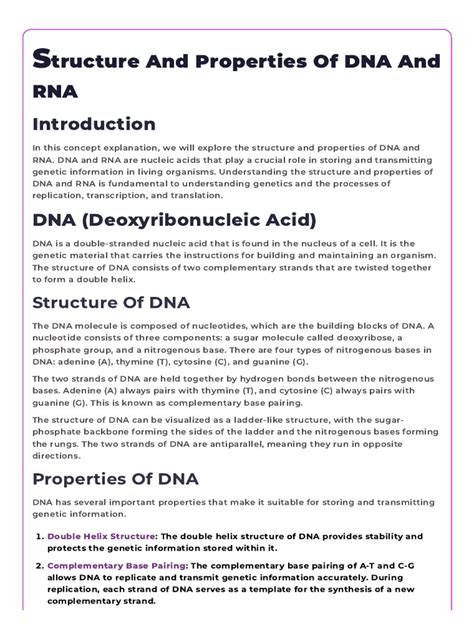 Structure And Properties Of Dna And Rna Pdf