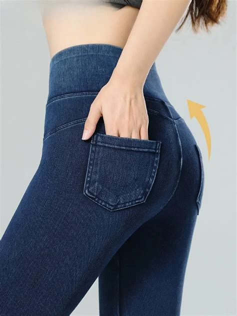 2025 New Jean Legging Yoga Fitness Leggings Women High Waist Pocket Butt Lifter Slim Skinny