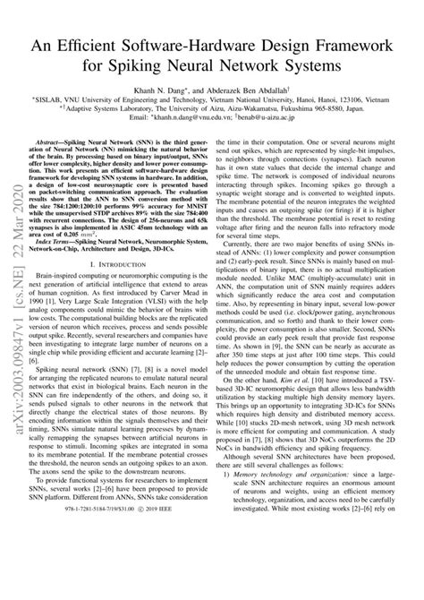An Efficient Software Hardware Design Framework For Spiking Neural Network Systems Deepai