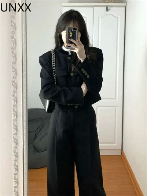 UNXX Set Kad Nlar Yeni K Sa Slim Fit Suit Coat Y Ksek Bel Geni Bacak