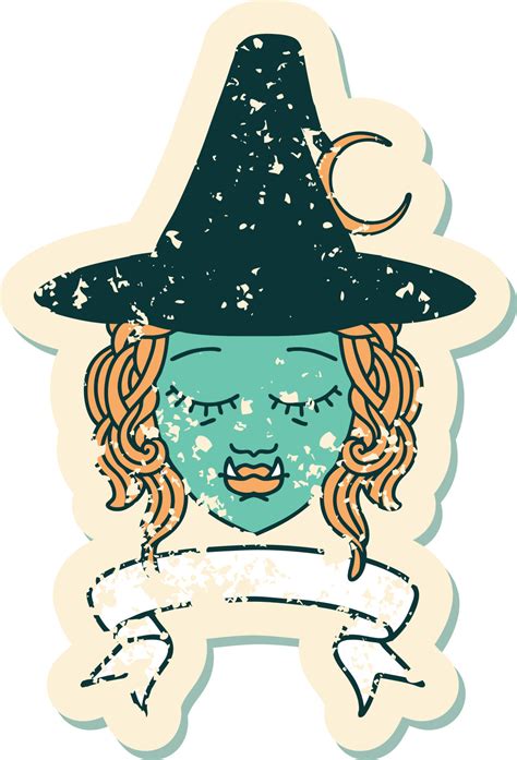 Retro Tattoo Style Half Orc Witch Character Face With Banner 12098031
