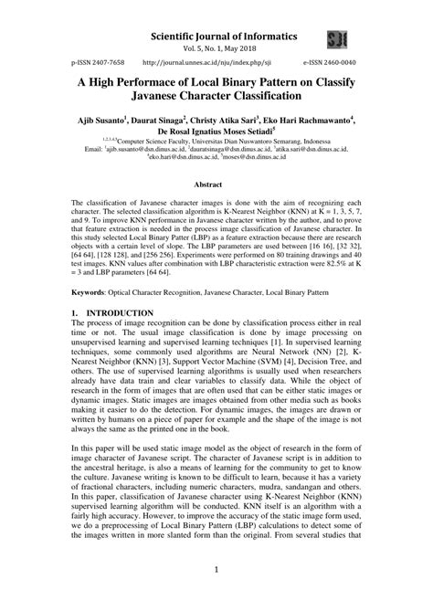 pdf a high performace of local binary pattern on classify javanese