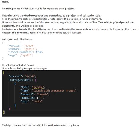 Configure Gradle Task Arguments In Visual Studio Code Microsoft Qanda