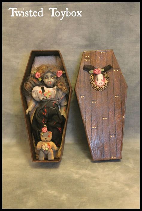 Miniature Porcelain Vampire Doll With Teddy In Coffin Casket Etsy