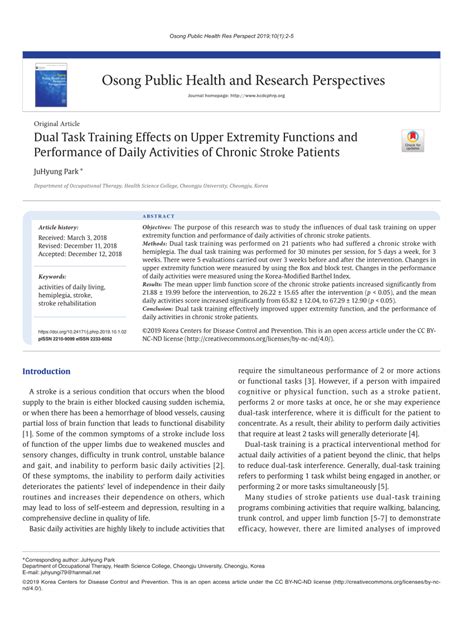 Pdf Dual Task Training Effects On Upper Extremity Functions And