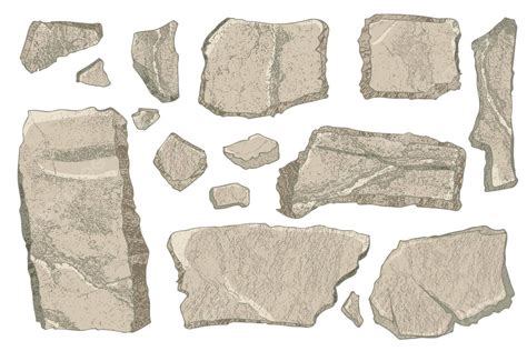 Cartoonstyle Broken Rocks On White Background With Watercolor Effect