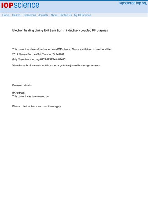 Pdf Electron Heating During E H Transition In Inductively Coupled Rf Plasmas