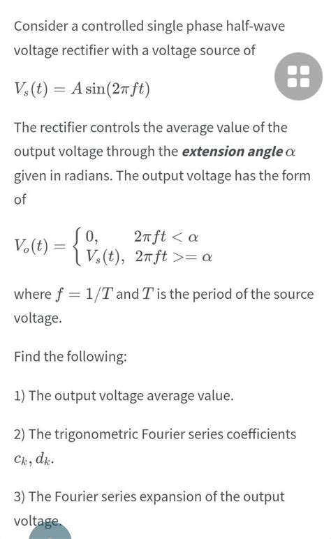 Solved Consider A Controlled Single Phase Half Wave Voltage Chegg