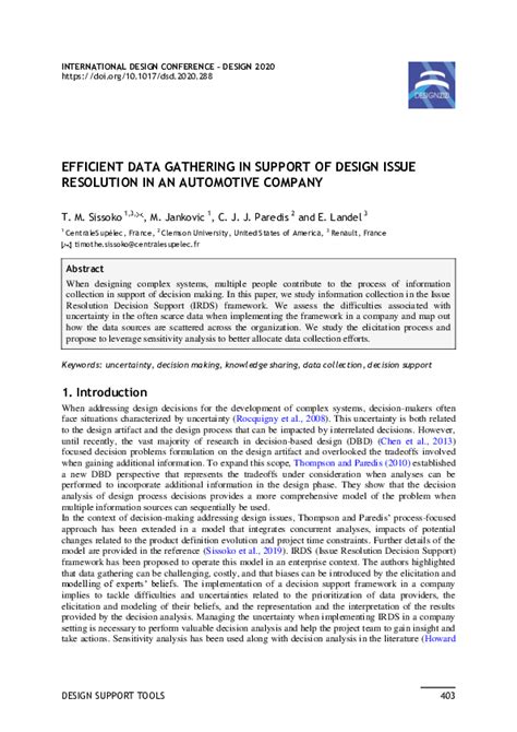 Pdf Efficient Data Gathering In Support Of Design Issue Resolution In An Automotive Company