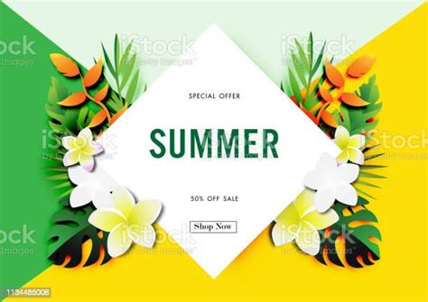 열 대 벡터 일러스트 레이 션 템플릿 배너 벽지 초대장 포스터 브로셔 바우처 할인의 종이 예술과 여름 판매 배경 개성 개념에 대한 스톡 벡터 아트 및 기타 이미지 Istock