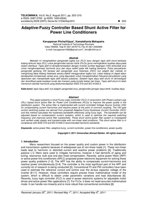 Pdf Adaptive Fuzzy Controller Based Shunt Active Filter For Power