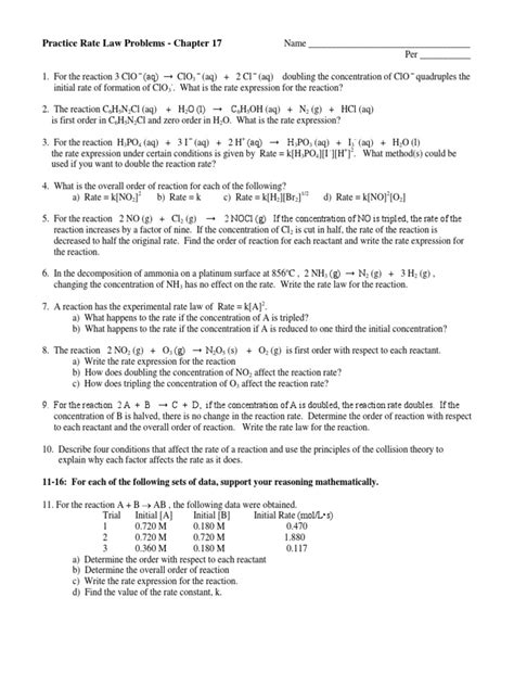 Rate Law Practice Problems Guide Pdf Reaction Rate Catalysis