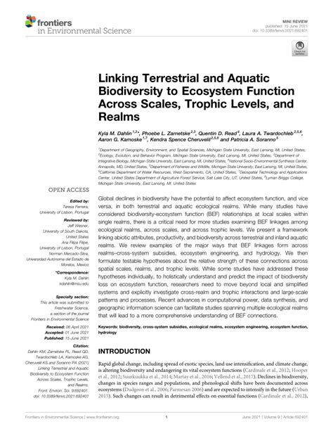 Pdf Linking Terrestrial And Aquatic Biodiversity To Ecosystem Function Across Scales Trophic