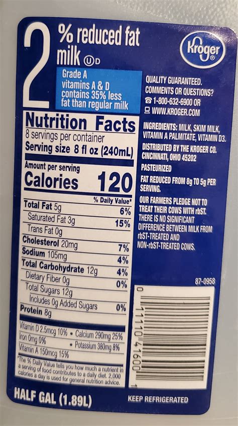 2 Reduced Fat Milk Kroger