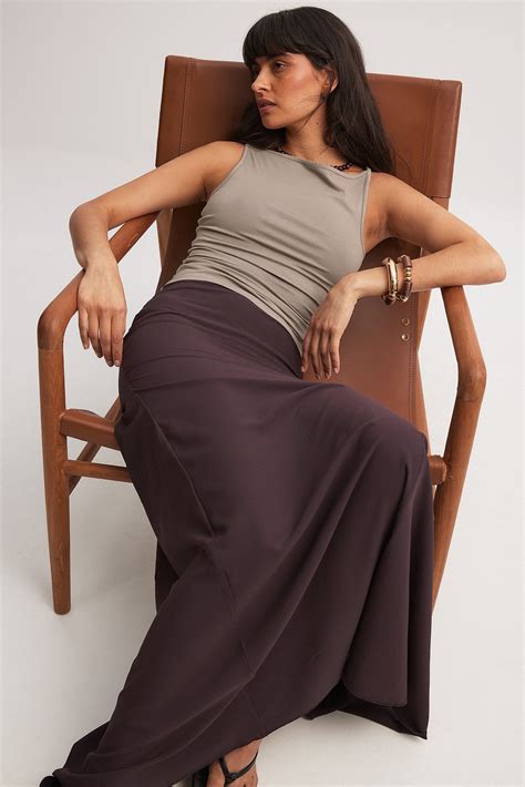 Mermaid Shaped Maxi Chiffon Skirt Brown Na Kd