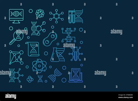 Vector Genetics Blue Square Banner Or Design Element In Thin Line Style On Dark Background Stock