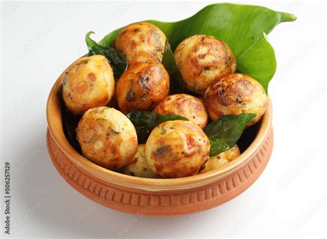 Kuzhi Paniyaram Served With Coconut Chutney And Sambar South Indian