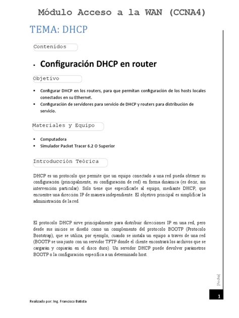 Configurar Dhcp En Los Routers Cisco Pdf Dirección Ip Enrutador Computación