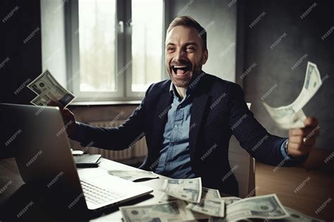 Premium Ai Image A Happy Young Man Sitting At The Table In Front Of A