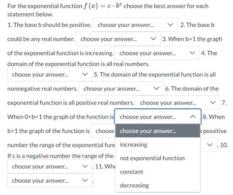 solved for the exponential function f x c⋅bx choose the
