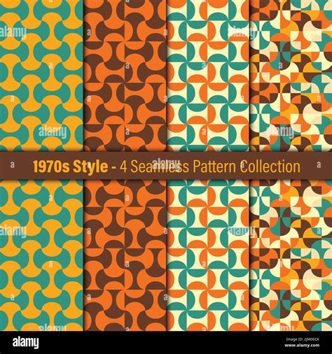 Set Of 4 Colorful And Geometric Pattern 1970s Style Design Geometric