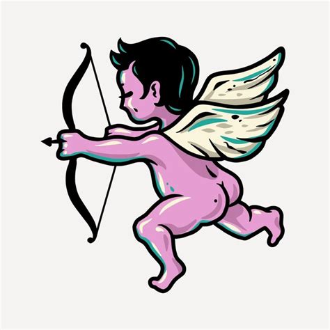 Anjo cupido bebê voador arco e asas Vetor Premium