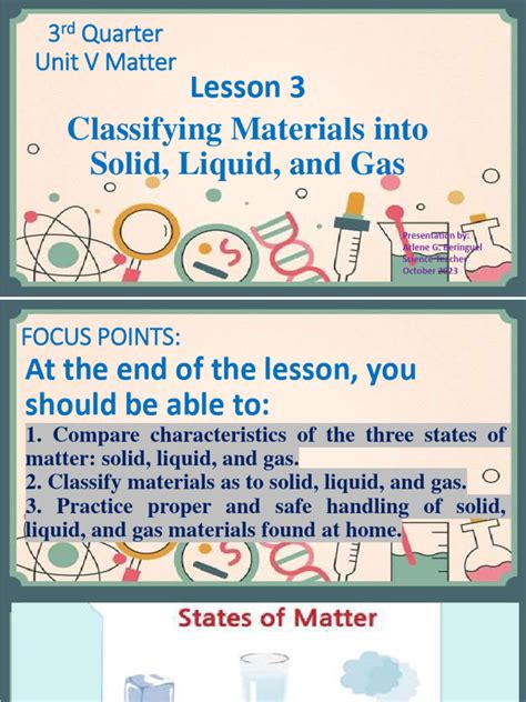 Grade 1 3rd Quarter Unit 5 Lesson 3 Classifying Materials Into Solid