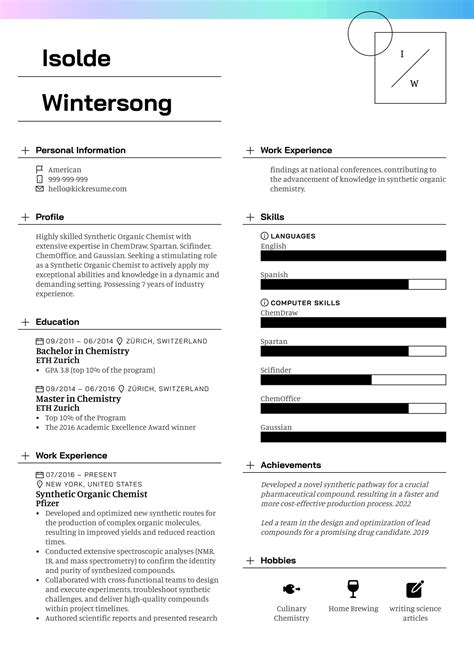 Synthetic Organic Chemist Resume Sample Kickresume