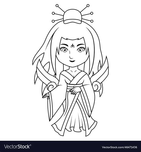 Ameterasu Chibi Mascot Line Art Royalty Free Vector Image