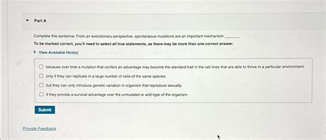 Solved Part Acomplete This Sentence From An Evolutionary