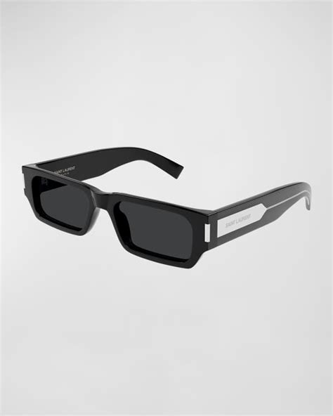 Saint Laurent Mens Temple Logo Rectangle Sunglasses Neiman Marcus
