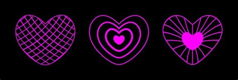 Premium Vector Neon Pink Heart Shapes Set On Black Background