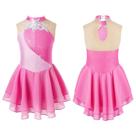 Msemis Girl Sleeveless Shiny Rhinestones Ice Figure Skating Dress